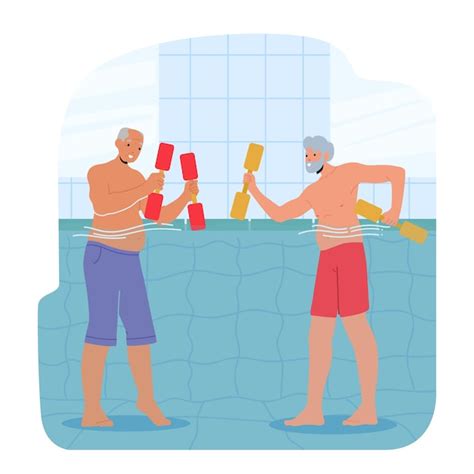 Los Personajes Mayores Se Ejercitan Alegremente En Agua Refrescante