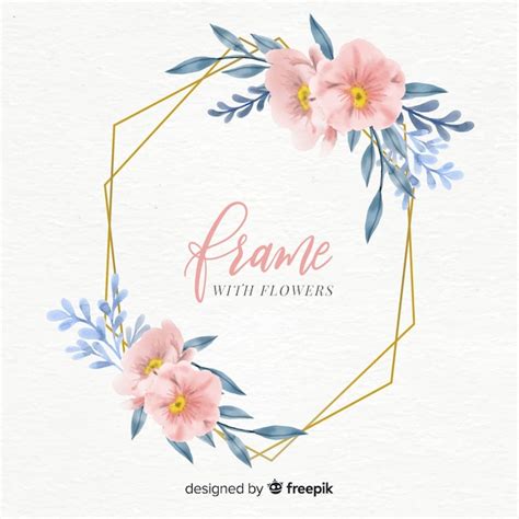 Marco floral en acuarela con geometría dorada Vector Gratis