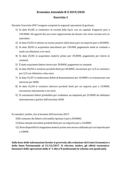 Esercizio 1 Scritture Di Partita Doppia E Bilanci Economia