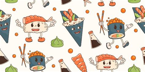 Padrão sem emenda retrô groovy personagens de desenhos animados