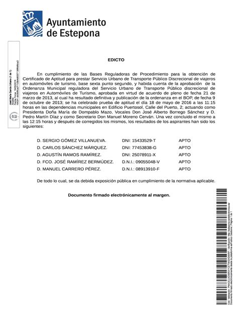 Fillable Online Ayuntamiento Estepona Edicto Calificaci N Final Para La
