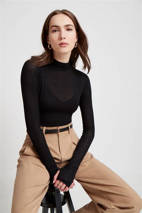 Mock Neck Long Sleeve Sheer Off White Top Addy Top Marcella