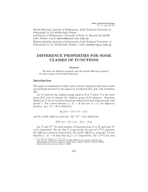 pdf difference properties for some classes of functions