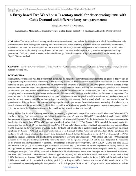 pdf a fuzzy based two warehouse inventory model for deteriorating items with cubic demand and