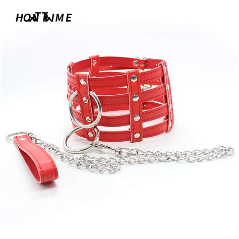 Pvc Leather 4 Layer Traction Chain Restraint Collar Erotic Fetish Sex Toy Bdsm Couple Bound