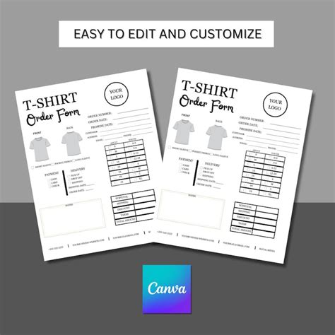 Tshirt Order Form Template Editable Printable Tshirt Order Form Canva