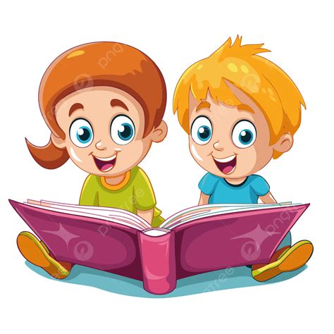 Niños Leyendo Clipart Dos Niños Leyendo Un Libro Mientras Sonríen