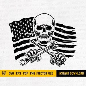 US Skull Mechanic Svg File Mechanic Shirt Patriotic Mechanic Svg