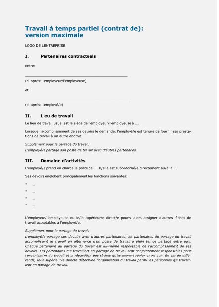 Contrat De Travail Temps Partiel