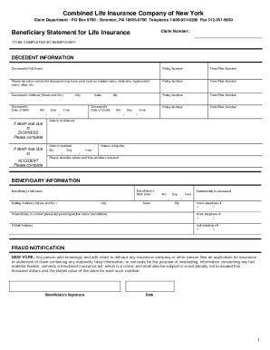 Fillable Online Fillable Online Claim Form For Life Insurance Fax Email