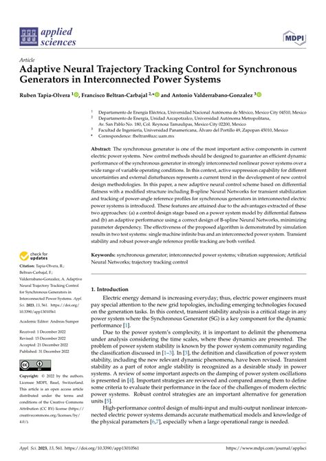pdf adaptive neural trajectory tracking control for synchronous generators in interconnected