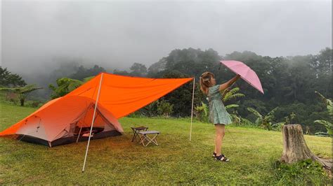 SOLO OVERNIGHT CAMPING IN RAIN RELAXING IN THE TENT WITH THE