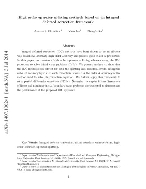 pdf high order operator splitting methods based on an integral deferred correction framework