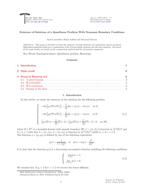 pdf existence of solutions of a quasilinear problem with neumann boundary conditions