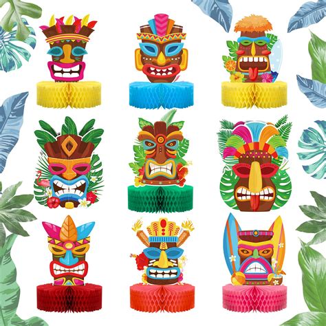 Buy 9 Pcs Tiki Hawaiian Luau Honeycomb Centerpiece Summer Tropical