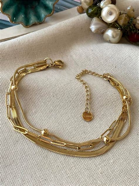 Çelik Gold Üç Model Zincir Bileklik Modalukka