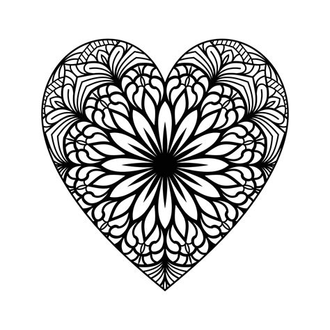 Heart Shaped Mandala Floral Pattern For Coloring Book Heart With