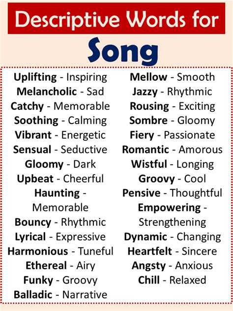 Adjectives For Song Descriptive Words For Song Vocabulary Point