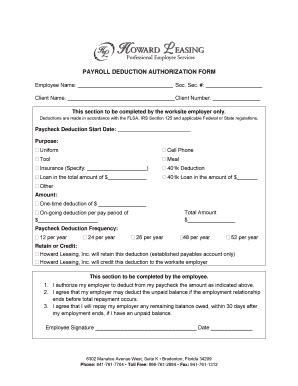 140 Printable Employee Payroll Deduction Authorization Form Templates