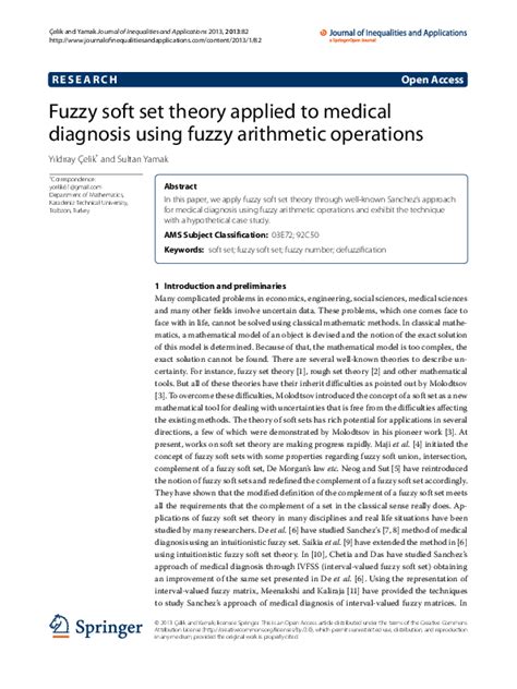 pdf fuzzy soft set theory applied to medical diagnosis using fuzzy arithmetic operations