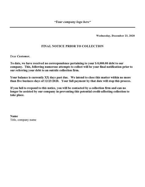 Free Collection Letter Samples