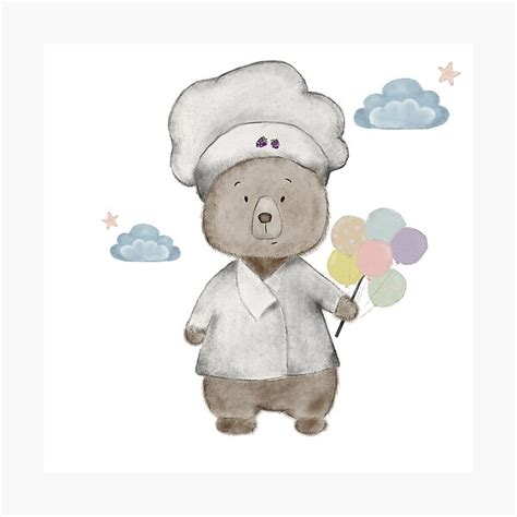 Lámina fotográfica juguetes de oso de peluche en un sombrero de chef