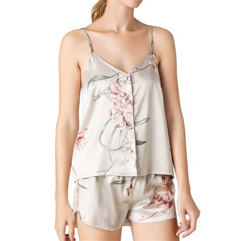 Homgro Women S Sexy Satin Cami Shorts Pajama Set Pj Sleepwear Button