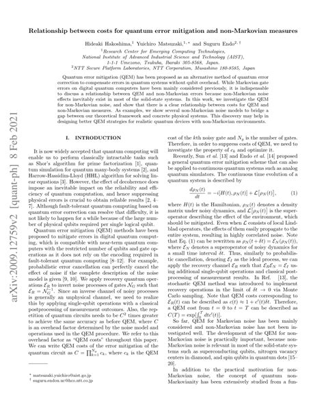pdf the relationship between costs for quantum error mitigation and non markovian measures