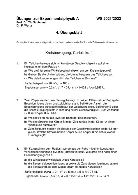4 Uebungsblatt Übungen Exphysik Übungen zur Experimentalphysik A