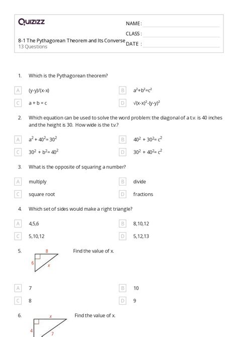 Converse Pythagoras Theorem Worksheets On Quizizz Free Printable