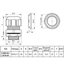 Legrand Presse étoupe plastique IP68 ISO 32 RAL 7001 098006