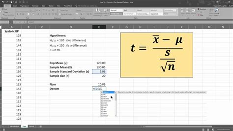 How To Perform A One Sample T Test In Excel 2016 YouTube