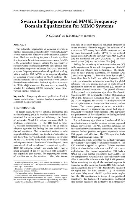 pdf swarm intelligence based mmse frequency domain equalization for mimo systems