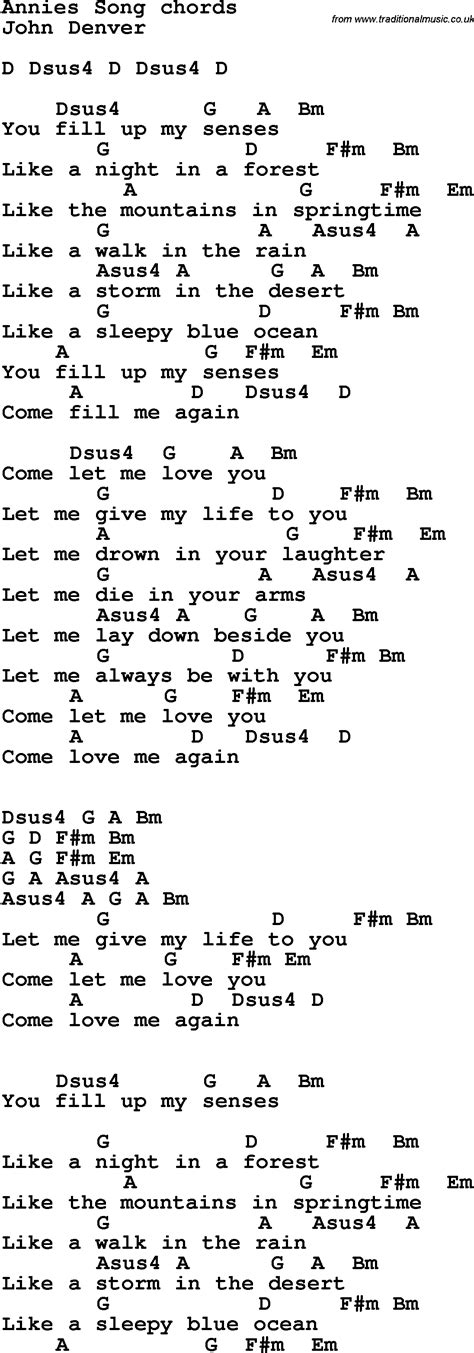 Song Lyrics With Guitar Chords For Annie S Song John Denver