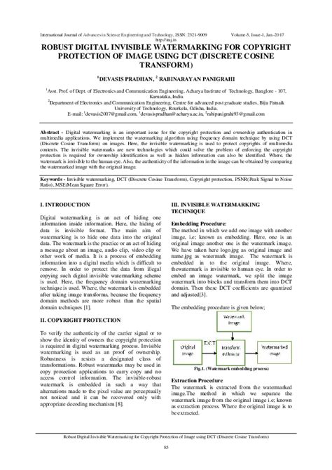 pdf robust digital invisible watermarking for copyright protection of image using dct