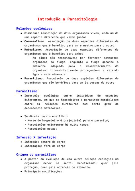 Introdução a Parasitologia Introdução a Parasitologia Relações