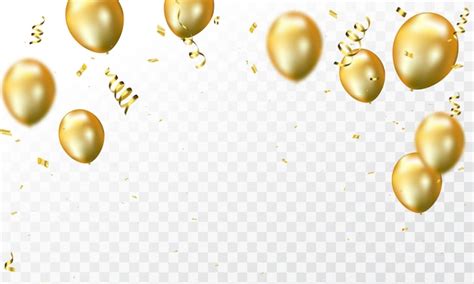 Globos Dorados Y Confeti Vector Premium