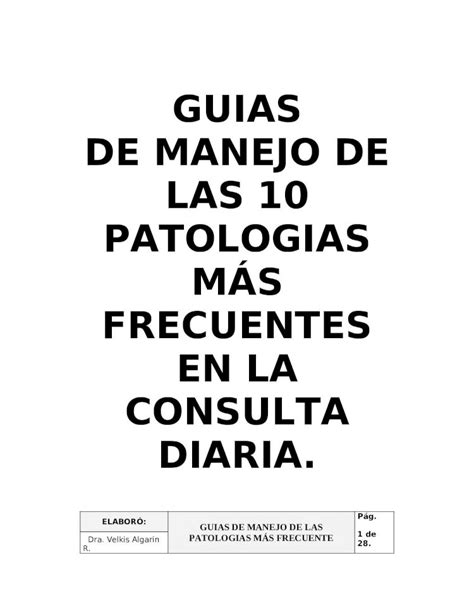 DOCX Guias de Manejo de Las 10 Patologias Mã s Frecuentes Del