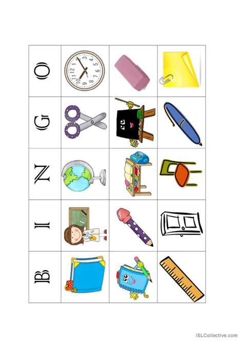 Bingo de los objetos de la clase Español ELE hojas de trabajo pdf doc