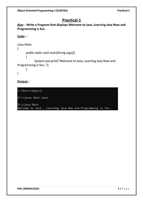 oop practical list practical aim write a program that displays welcome to java learning