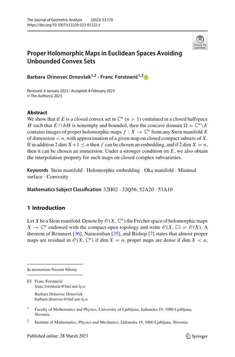pdf proper holomorphic maps in euclidean spaces avoiding unbounded convex sets
