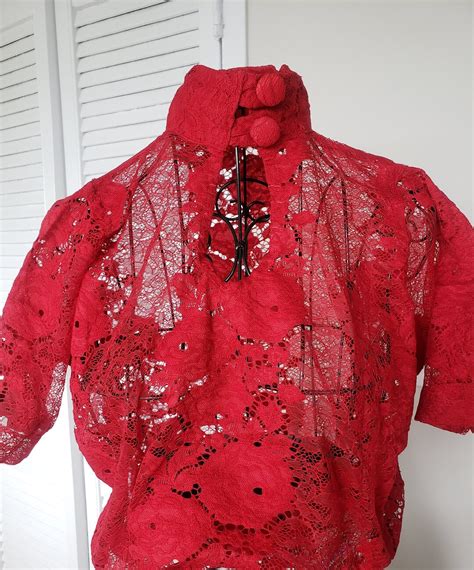 Lace Top Red Lace Blouse Women S Lace Top Turtle Neck Lace Blouse
