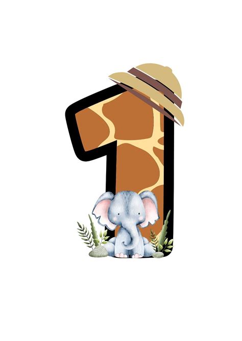 Números Safari Elefante Safari animals birthday Safari theme