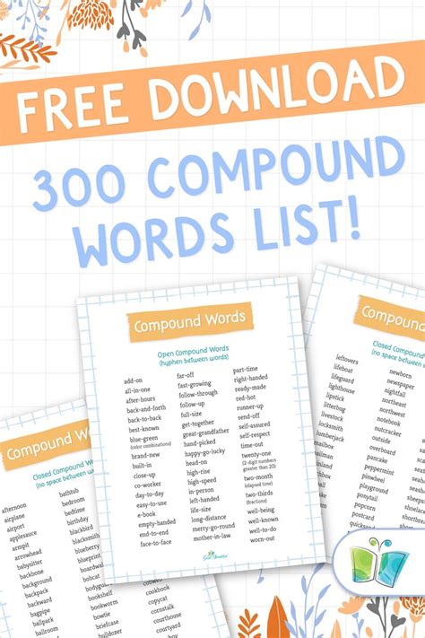 The Free Printable Word List For Compound Words Is Shown In Three
