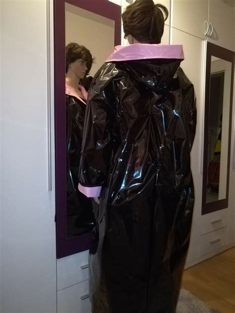 Zweiseitlich In Pvc Regencape Lack Gummimantel Raincoat Regenmantel