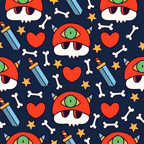 Lindo monstruo caricatura garabato seamless patrón diseño