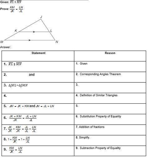 provide reasons for the proof of the triangle proportionality theorem