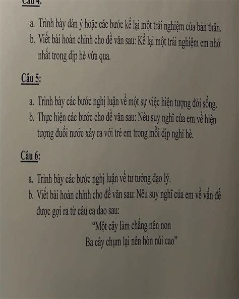Cau 4 a Trình dàn ý hoặc các bước kê lại một trải nghiệm của bản thân