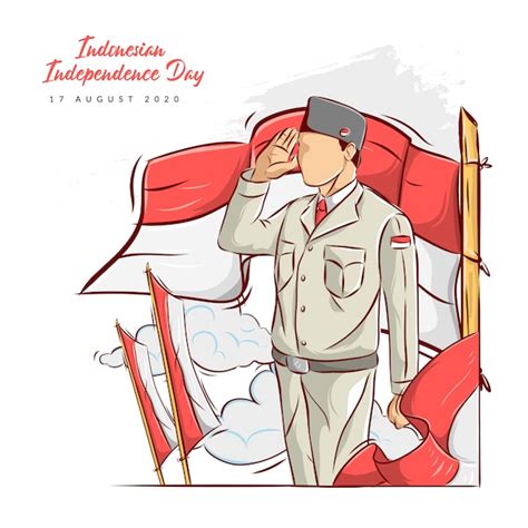 Ilustração desenhada à mão do dia da independência da indonésia Vetor