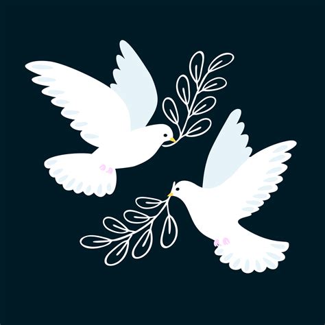 Vector Illustration Of Two Doves With Olive Branch Symbol Of Peace And